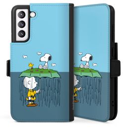 DeinDesign Galaxy S21 FE 5G Handy Klapph&uuml;lle Handyh&uuml;lle aus Kunst Leder schwarz Flip Case Peanuts Children Snoopy Sideflip mit Lasche