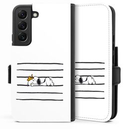 DeinDesign Galaxy S22 Handy Klapph&uuml;lle Handyh&uuml;lle aus Kunst Leder schwarz Flip Case Snoopy Dog Peanuts Sideflip mit langer Lasche