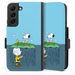 DeinDesign Galaxy S22 Handy Klapph&uuml;lle Handyh&uuml;lle aus Kunst Leder schwarz Flip Case Peanuts Children Snoopy Sideflip mit langer Lasche