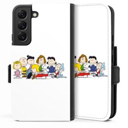DeinDesign Galaxy S22 Handy Klapph&uuml;lle Handyh&uuml;lle aus Kunst Leder schwarz Flip Case Merchandise Kindheit Peanuts Sideflip mit langer Lasche