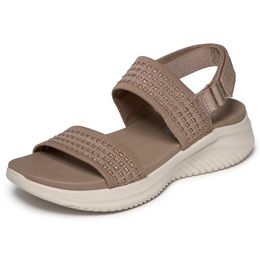 Skechers Damen Sandale "ULTRA FLEX 3.0 SANDAL", Gr. 38braun, Textil, Strukturmuster, Schuhe, Sommerschuh, Freizeitschuh mit Klettverschluss