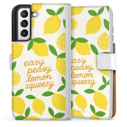 DeinDesign Galaxy S21 FE 5G Handy Klapph&uuml;lle Handyh&uuml;lle aus Kunst Leder wei&szlig; Flip Case Spruch Statement Lemon Sideflip mit Lasche