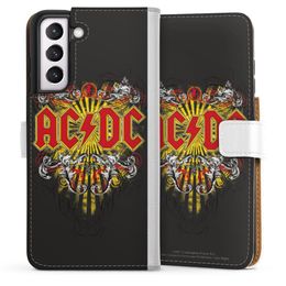 DeinDesign Galaxy S21 FE 5G Handy Klapph&uuml;lle Handyh&uuml;lle aus Kunst Leder wei&szlig; Flip Case Music Acdc Rock Sideflip mit Lasche