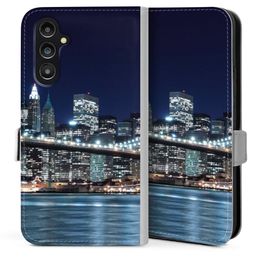 DeinDesign Galaxy A54 5G Handy Klapph&uuml;lle Handyh&uuml;lle aus Kunst Leder wei&szlig; Flip Case Usa Brooklyn Bridge New York Sideflip mit Lasche