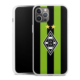 DeinDesign iPhone 12 Pro Max Handy Silikon H&uuml;lle Case wei&szlig; Handyh&uuml;lle Stripes Borussia M&ouml;nchengladbach Gladbach Silikon Case