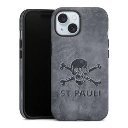 DeinDesign iPhone 15 Handy Panzer Handyh&uuml;lle robuste Outdoor H&uuml;lle Schutzh&uuml;lle matt Logo Fc St. Pauli Concrete Tough Case
