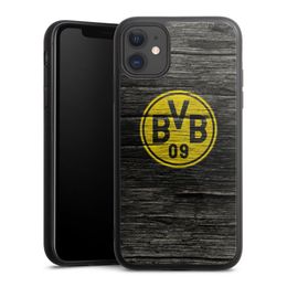 DeinDesign iPhone 11 Handy Gallery Case Handyh&uuml;lle 9H Geh&auml;rtetes Glas R&uuml;ckseite H&uuml;lle Wooden Look Bvb Borussia Dortmund Gallery Case