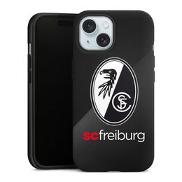 DeinDesign iPhone 15 Handy Panzer Handyh&uuml;lle robuste Outdoor H&uuml;lle Schutzh&uuml;lle matt Sc Freiburg Lettering Logo Tough Case
