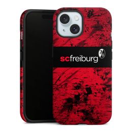 DeinDesign iPhone 15 Handy Panzer Handyh&uuml;lle robuste Outdoor H&uuml;lle Schutzh&uuml;lle matt Official Licensed Product Sc Freiburg Logo Tough Case