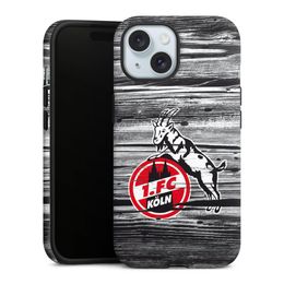 DeinDesign iPhone 15 Handy Panzer Handyh&uuml;lle robuste Outdoor H&uuml;lle Schutzh&uuml;lle matt 1. Fc K&ouml;ln Wooden Look Official Licensed Product Tough Case