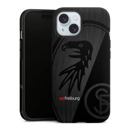 DeinDesign iPhone 15 Handy Panzer Handyh&uuml;lle robuste Outdoor H&uuml;lle Schutzh&uuml;lle matt Sc Freiburg Metallic Look Official Licensed Product Tough Case