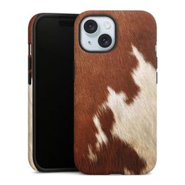 DeinDesign iPhone 15 Handy Panzer Handyh&uuml;lle robuste Outdoor H&uuml;lle Schutzh&uuml;lle matt Fur Cow Animal Look Tough Case