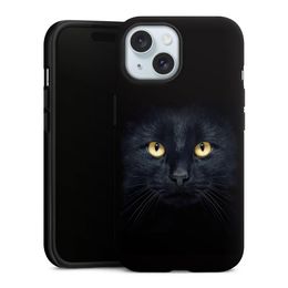 DeinDesign iPhone 15 Handy Panzer Handyh&uuml;lle robuste Outdoor H&uuml;lle Schutzh&uuml;lle matt Eye Cat Black Tough Case