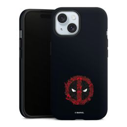 DeinDesign iPhone 15 Handy Panzer Handyh&uuml;lle robuste Outdoor H&uuml;lle Schutzh&uuml;lle matt Logo Marvel Deadpool Tough Case