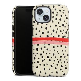 DeinDesign iPhone 15 Handy Panzer Handyh&uuml;lle robuste Outdoor H&uuml;lle Schutzh&uuml;lle matt Stripes Points Kunst Tough Case