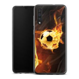DeinDesign Galaxy A50 Handy Silikon H&uuml;lle Case transparent Handyh&uuml;lle Soccer Ball Fire Silikon Case