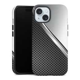 DeinDesign iPhone 15 Handy Panzer Handyh&uuml;lle robuste Outdoor H&uuml;lle Schutzh&uuml;lle matt Steel Metall Carbon Tough Case