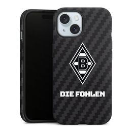 DeinDesign iPhone 15 Handy Panzer Handyh&uuml;lle robuste Outdoor H&uuml;lle Schutzh&uuml;lle matt Borussia M&ouml;nchengladbach Carbon Gladbach Tough Case