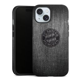 DeinDesign iPhone 15 Handy Panzer Handyh&uuml;lle robuste Outdoor H&uuml;lle Schutzh&uuml;lle matt Fcb Metallic Look Fc Bayern M&uuml;nchen Tough Case