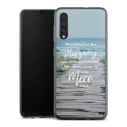 DeinDesign Galaxy A50 Handy Silikon H&uuml;lle Case transparent Handyh&uuml;lle Statement Beach Spruch Silikon Case