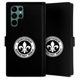 DeinDesign Galaxy S22 Ultra Handy Klapph&uuml;lle Handyh&uuml;lle aus Kunst Leder schwarz Flip Case Sv Darmstadt 98 Official Licensed Product Logo Sideflip mit langer 
