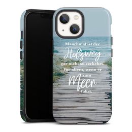 DeinDesign iPhone 13 Mini Handy Panzer Handyh&uuml;lle robuste Outdoor H&uuml;lle Schutzh&uuml;lle gl&auml;nzend Statement Beach Spruch Tough Case