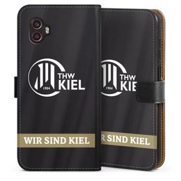 DeinDesign Galaxy XCover 6 Pro Handy Klapph&uuml;lle Handyh&uuml;lle aus Kunst Leder schwarz Flip Case Thw Kiel Merchandise Handball Sideflip mit langer Lasche