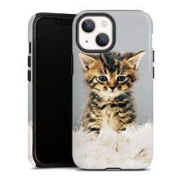 DeinDesign iPhone 13 Mini Handy Panzer Handyh&uuml;lle robuste Outdoor H&uuml;lle Schutzh&uuml;lle gl&auml;nzend Cat Pet Feather Tough Case
