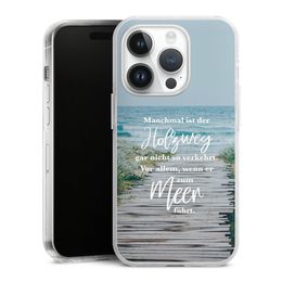 DeinDesign iPhone 14 Pro Handy Case Handyh&uuml;lle transparent H&uuml;lle Statement Beach Spruch Hard Case
