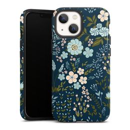 DeinDesign iPhone 13 Mini Handy Panzer Handyh&uuml;lle robuste Outdoor H&uuml;lle Schutzh&uuml;lle gl&auml;nzend Blue Muster Flowers Tough Case