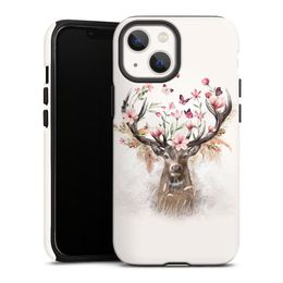 DeinDesign iPhone 13 Mini Handy Panzer Handyh&uuml;lle robuste Outdoor H&uuml;lle Schutzh&uuml;lle gl&auml;nzend Deer Flowers Animals Tough Case