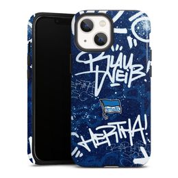 DeinDesign iPhone 13 Mini Handy Panzer Handyh&uuml;lle robuste Outdoor H&uuml;lle Schutzh&uuml;lle gl&auml;nzend Official Licensed Product Hertha Bsc Graffiti Tough Case