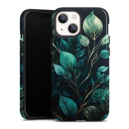 DeinDesign iPhone 13 Mini Handy Panzer Handyh&uuml;lle robuste Outdoor H&uuml;lle Schutzh&uuml;lle gl&auml;nzend Eukalyptus Leaves Black Tough Case