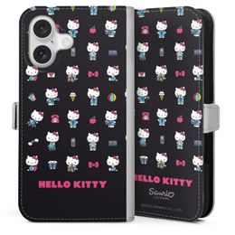 DeinDesign iPhone 16 Handy Klapph&uuml;lle Handyh&uuml;lle aus Kunst Leder wei&szlig; Flip Case Hello Kitty Merchandise Kindheit Sideflip mit Lasche