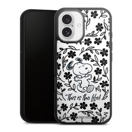 DeinDesign iPhone 16 Handy Gallery Case Handyh&uuml;lle 9H Geh&auml;rtetes Glas R&uuml;ckseite H&uuml;lle Peanuts Flowers Snoopy Gallery Case