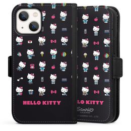 DeinDesign iPhone 13 Mini Handy Klapph&uuml;lle Handyh&uuml;lle aus Kunst Leder schwarz Flip Case Hello Kitty Merchandise Kindheit Sideflip mit Lasche