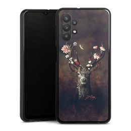 DeinDesign Galaxy A32 5G Handy Silikon H&uuml;lle Case schwarz Handyh&uuml;lle Rehe Reindeer Flowers