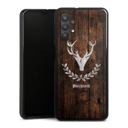 DeinDesign Galaxy A32 5G Handy Silikon H&uuml;lle Case schwarz Handyh&uuml;lle Wood Deer Wooden Look