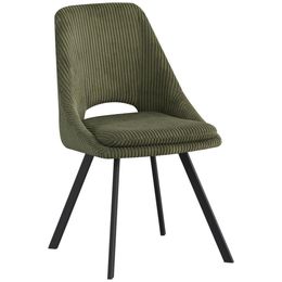 CARRYHOME Stuhl, Olivgr&uuml;n, Metall, Textil, Flachrohr, 48x85x56 cm, Bsci, Esszimmer, St&uuml;hle, Esszimmerst&uuml;hle, Vierfu&szlig;st&uuml;hle