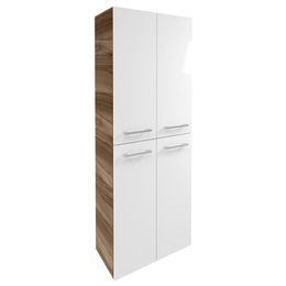 Fackelmann Hochschrank 'Verona' 60 x 162 x 31,8 cm Nussbaum/Wei&szlig; mit W&auml;schekorb