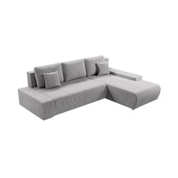 Juskys Sofa Iseo Rechts mit Schlaffunktion - Stoff Couch L Form f&uuml;r Wohnzimmer - Hellgrau
