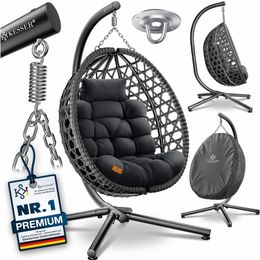 Kesser&reg; H&auml;ngesessel mit Gestell Outdoor Indoor Schaukelstuhl Polyrattan 360&deg; 150kg Tragkraft inkl. Polsterkissen & 2in1 Deckenhalterung + Cover &ndash; Relaxschaukel - Garten, Balkon, Terrasse