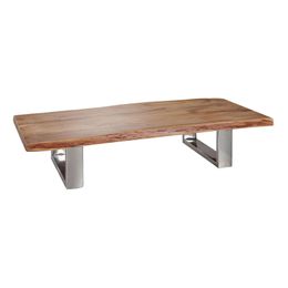 FineBuy Couchtisch Akazie Massiv 115cm rechteckig Wohnzimmertisch Baumkante Kufengestell