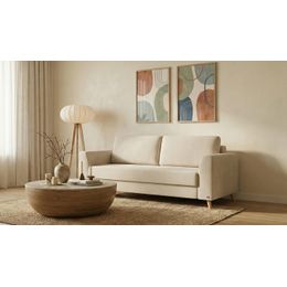 BRUNO Schlafsofa 160cm in Creme Ecru Beige | Klassik | stabiles Massivholz & Boxspringkomfort