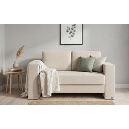 BRUNO Schlafsofa 120cm in Beige | Kubus | stabiles Massivholz & Boxspringkomfort