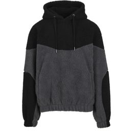 Urban Classics Herren Kapuzenpullover "Urban Classics Weavy Colorblock Teddy Hoodie"magnet, schwarz, Gr. XL, unifarben, 100% Polyester, Pullover