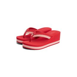 Tommy Hilfiger Damen Dianette "TH WEDGE CROCHET SUMMER SANDAL", Gr. 38, rot, Textil, Schuhe, Sommerschuh, Zehentrenner in sommerlicher H&auml;keloptik