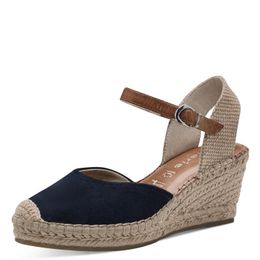 Tamaris Damen Slingpumps, Gr. 36navy, Leder, Textil, geflochten, kontrastfarbene Details, Schuhe, Sandalette, Riemchensandale mit Touch