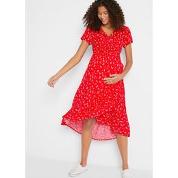 bonprix Damen Umstandskleiderdbeere gebl&uuml;mt, Gr. 48, Obermaterial: 100% Viskose, Kleider, Wadenbedeckende L&auml;nge, tiefer V-Ausschnitt im Wickelschnitt