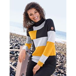 Casual Looks Damen Strickpullover "Langarm-Pullover"ocker, schwarz, gemustert, Gr. 36, gemustert, mehrfarbig, 50% Baumwolle, 50% Polyacryl, Pullover